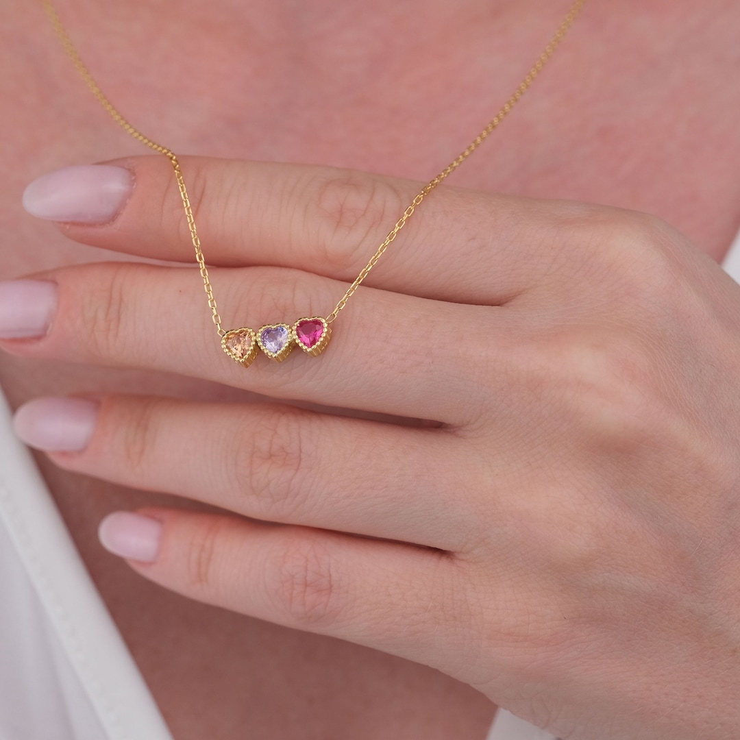 Valentines Day Sale, 18k Gold Birthstone Necklace, Family Birthstone ...