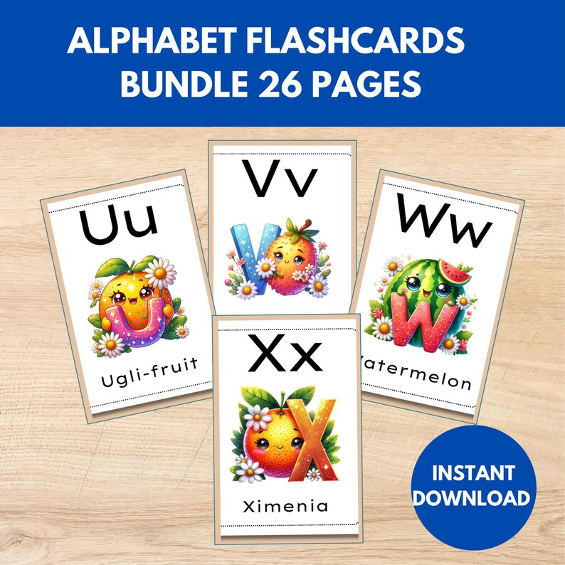 Alphabet Flashcards for Preschoolers, Fruit Themed, Printable A-Z ...