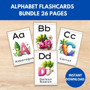 Alphabet Flashcards for Preschoolers, Vegetable Themed, Printable A-Z ...
