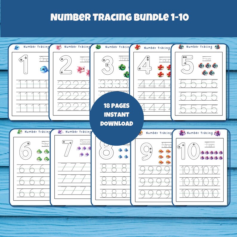 Number Worksheets for Preschoolers, Counting 1-10 Printable Bundle ...