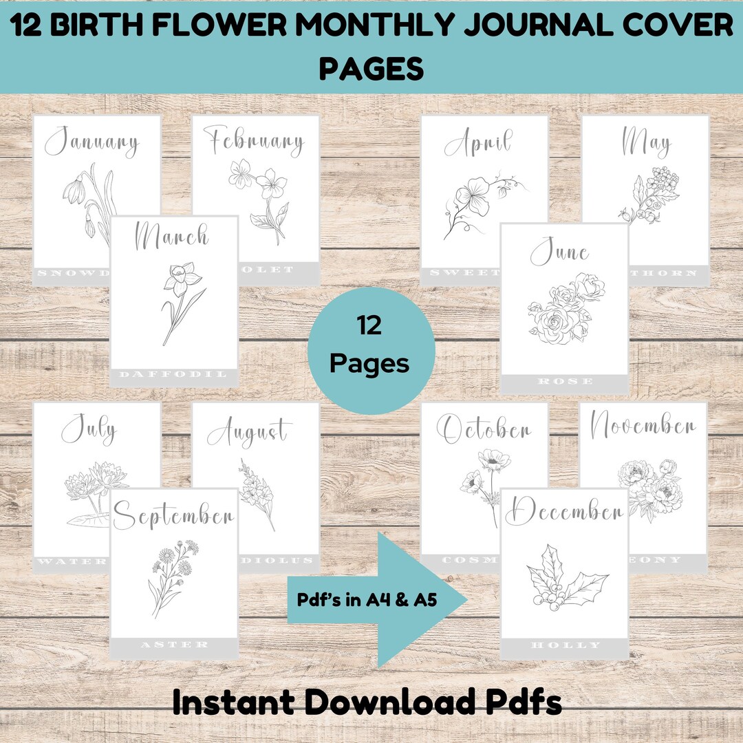 12 Month Title Pages Bundle, Birth Flower Printable Monthly Title Pages ...