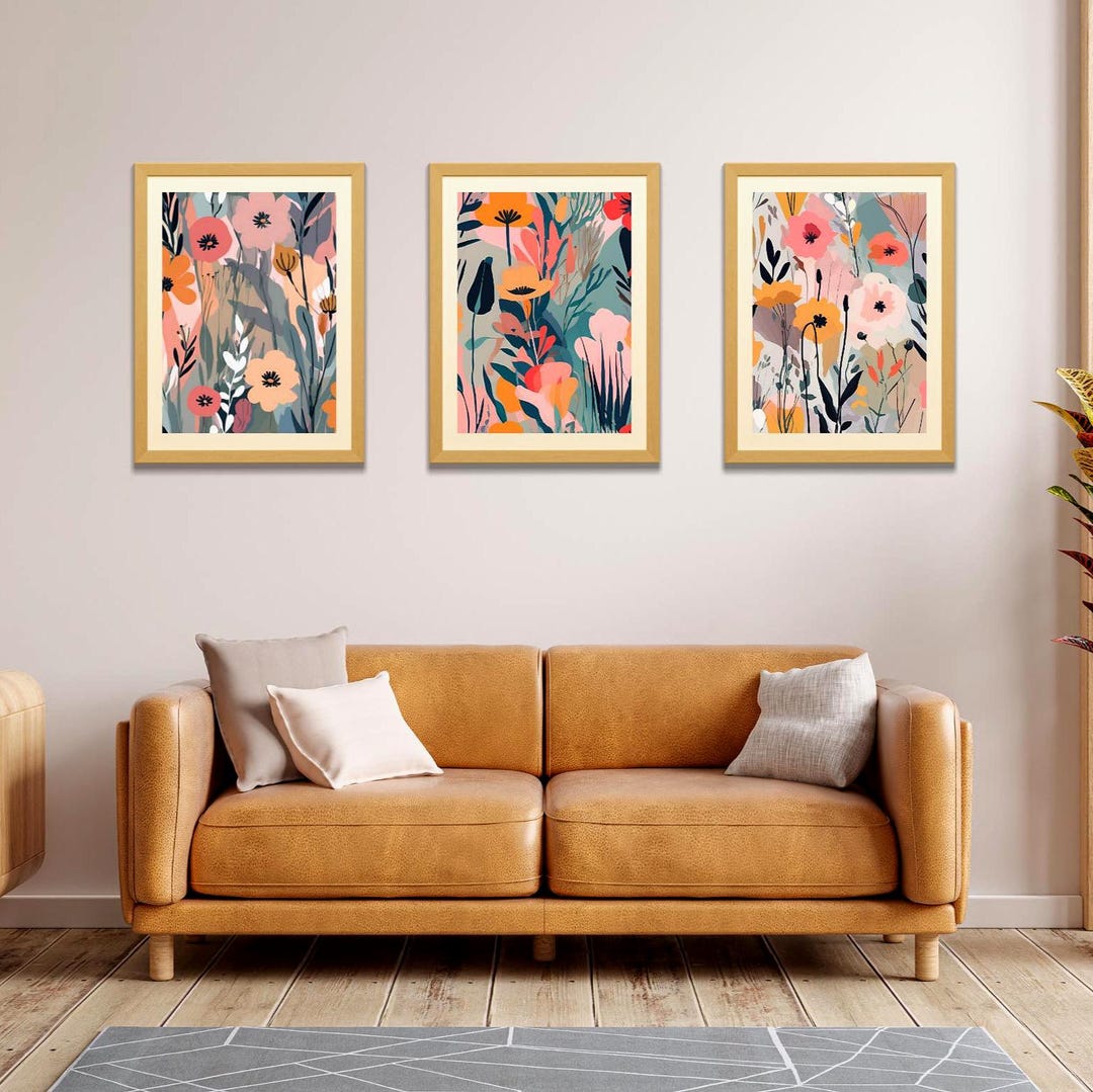 Modern Abstract Wildflower Wall Art, Wildflower Wall Arts, Set of 3 ...