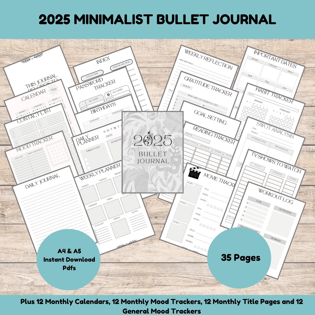 2025 Minimalist Bullet Journal Bundle, Ready Made Bullet Journal ...