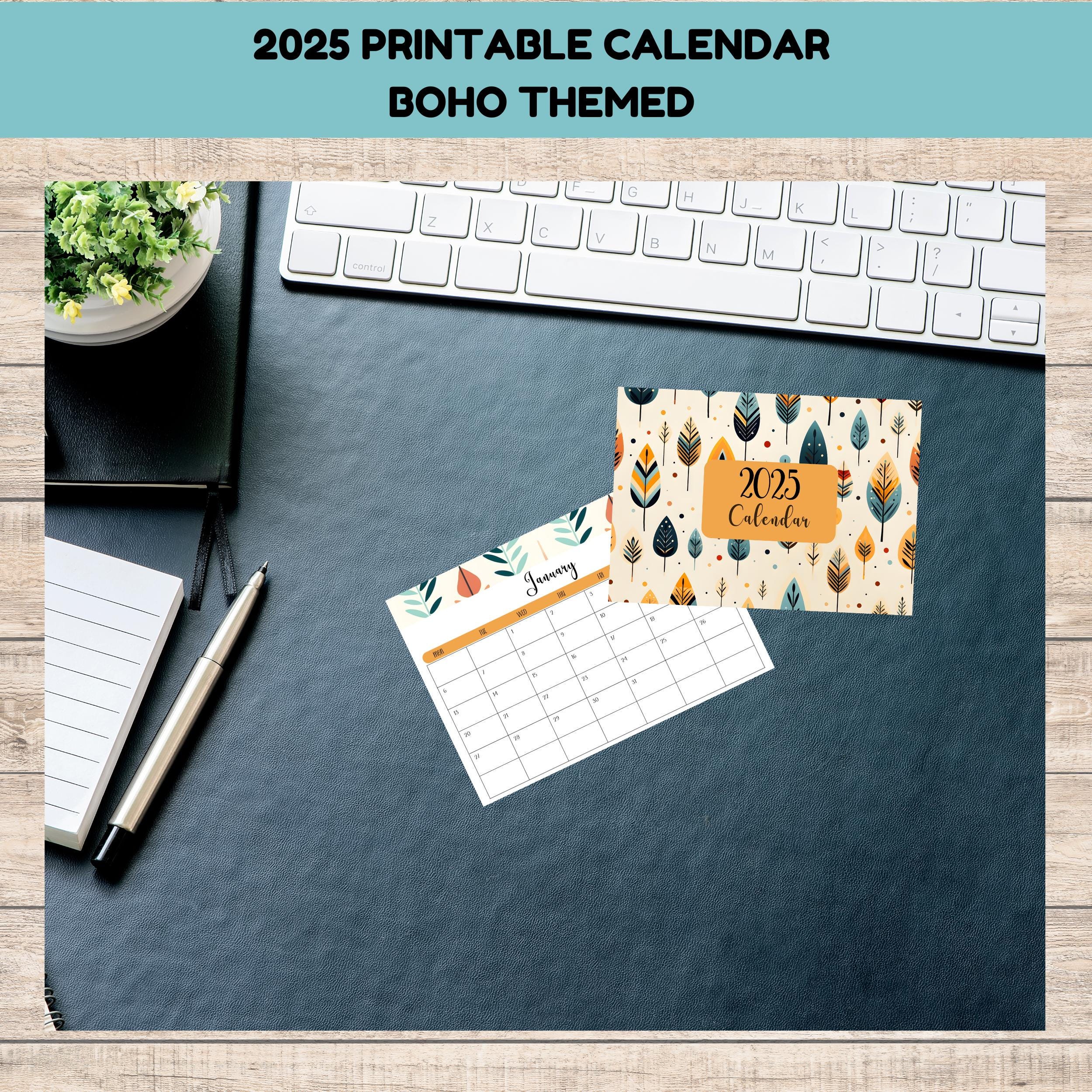 A4 Landscape Calendar Pages Bundle, Boho Themed, 2025 Year Calendar, 12 ...