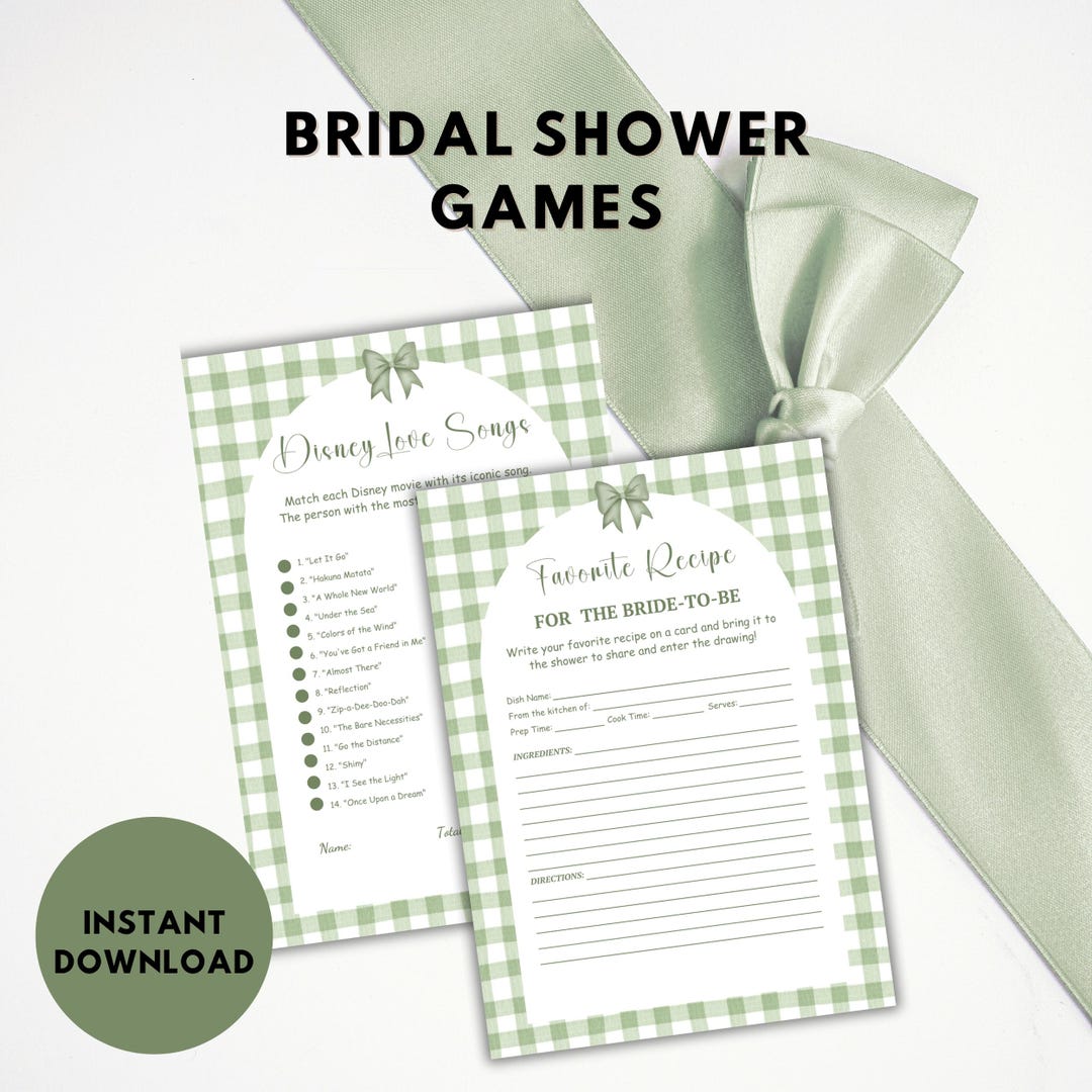 Sage Green Checked Bridal Shower Games, 20 Hen Party Activities ...