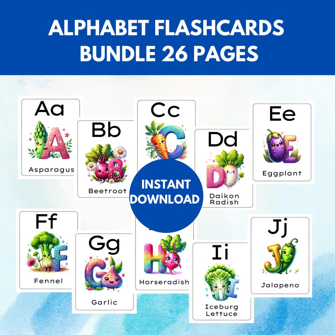 Alphabet Flashcards for Preschoolers, Vegetable Themed, Printable A-Z ...