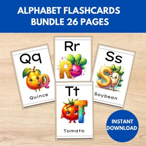 Alphabet Flashcards for Preschoolers, Vegetable Themed, Printable A-Z ...