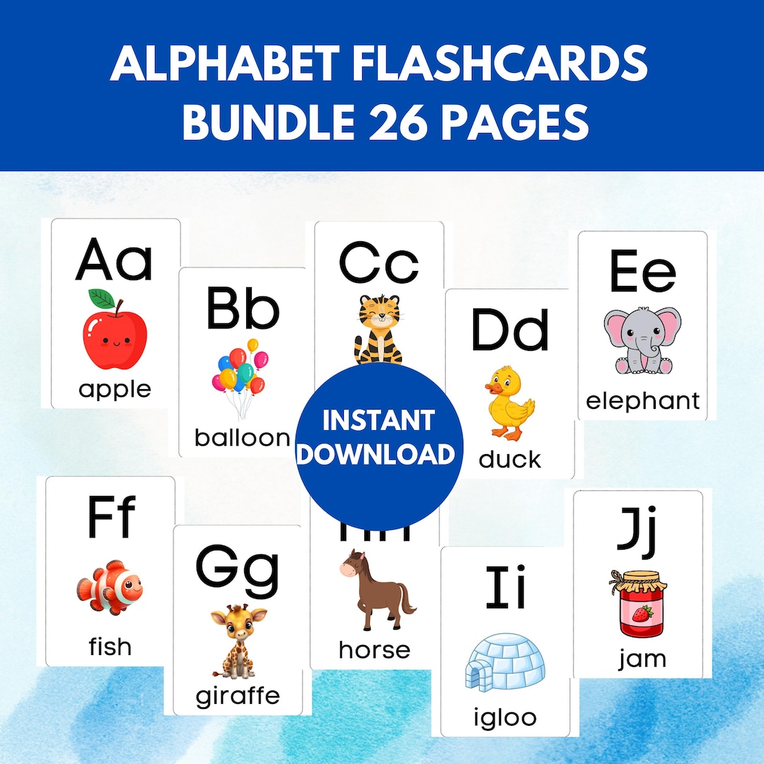 Alphabet Flashcards, Printable A-Z Letter Cards, Preschool Learning ...