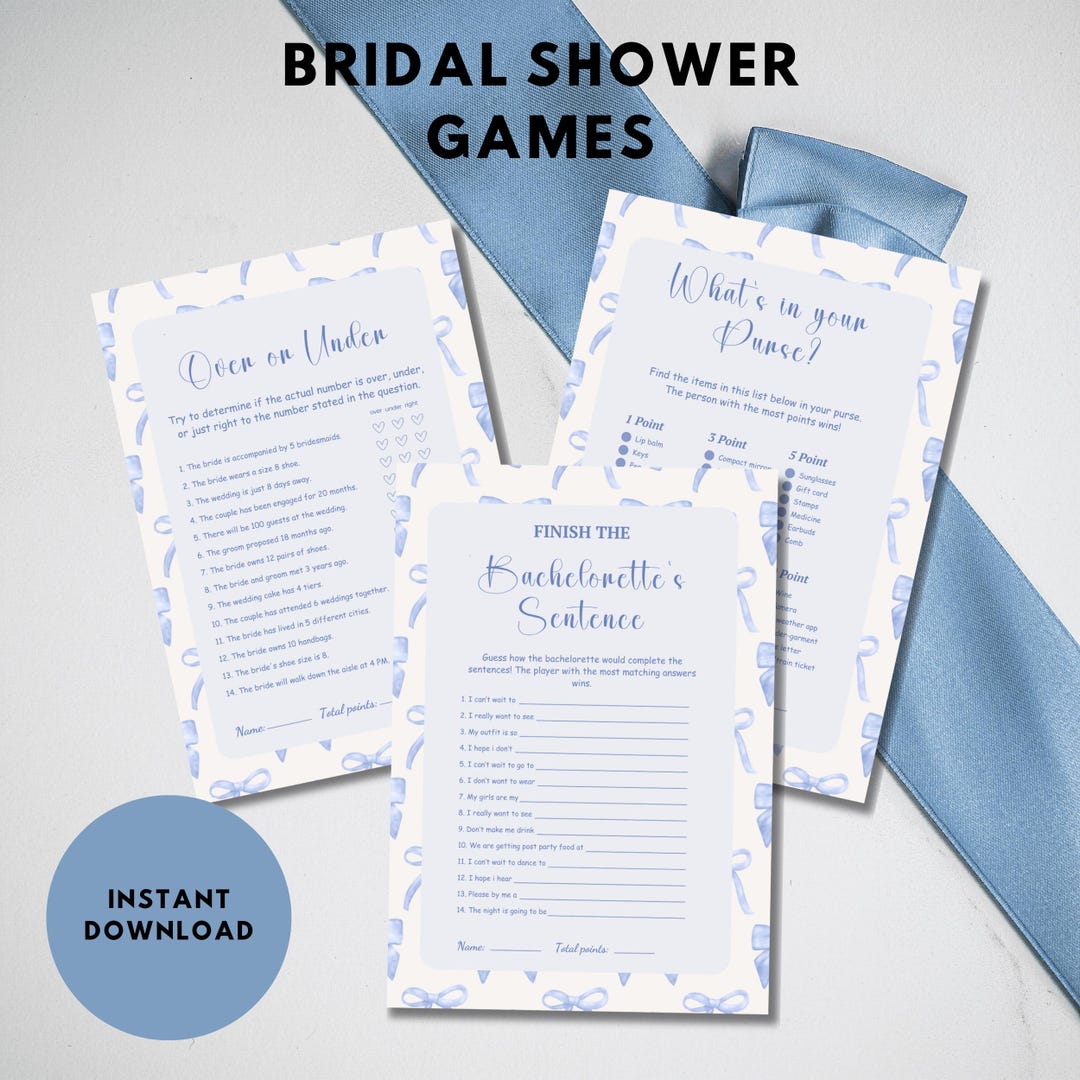Something Blue Bridal Shower Games Bundle, 20 Minimalist Activities ...