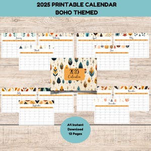 A4 Landscape Calendar Pages Bundle, Boho Themed, 2025 Year Calendar, 12 ...