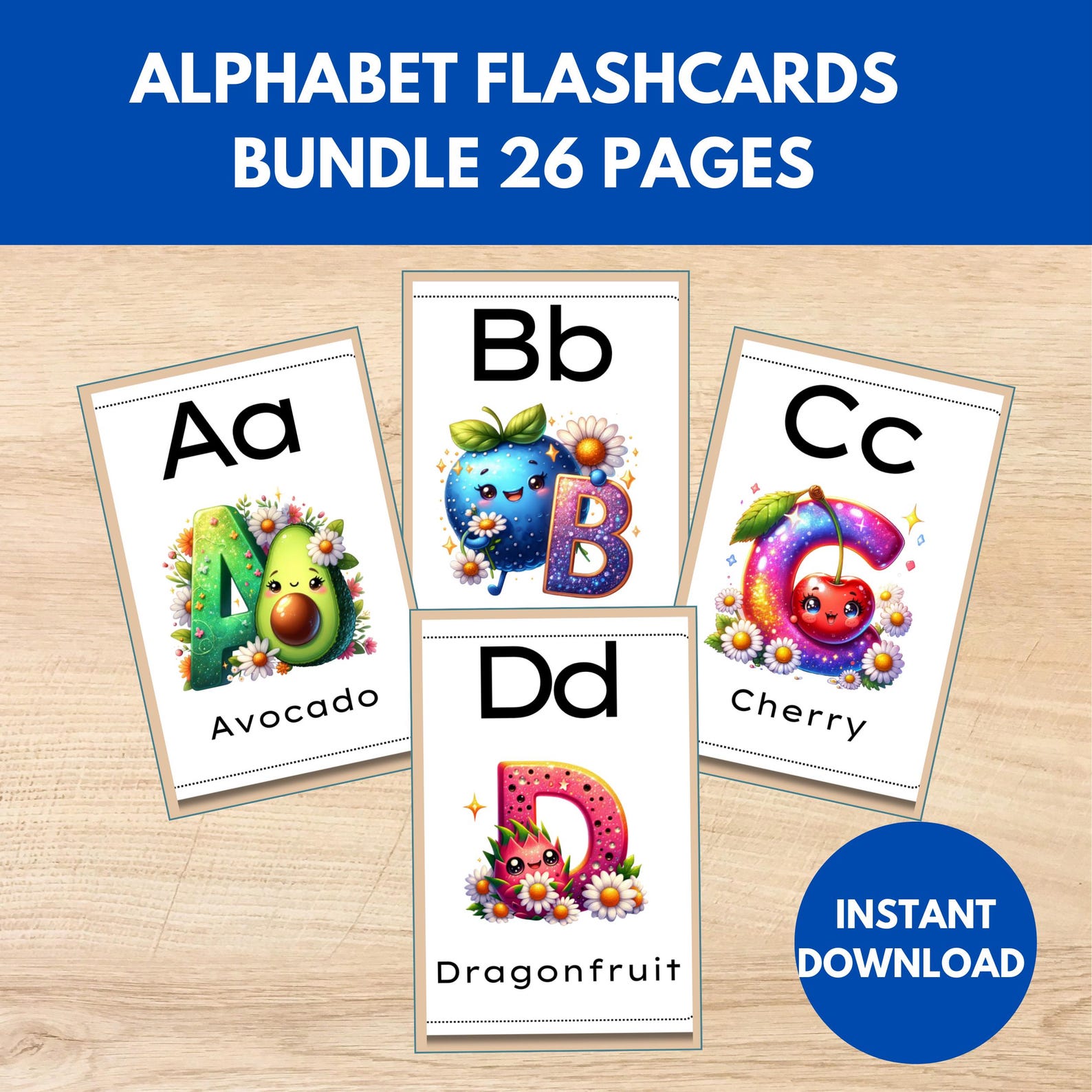 Alphabet Flashcards for Preschoolers, Fruit Themed, Printable A-Z ...