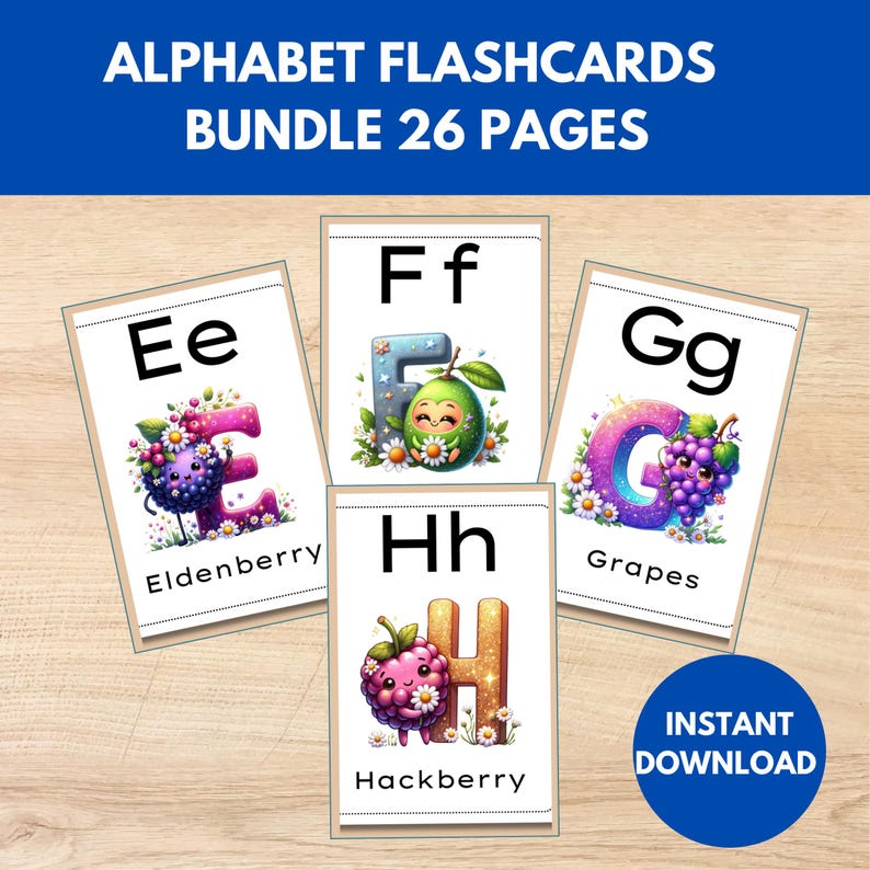 Alphabet Flashcards for Preschoolers, Fruit Themed, Printable A-Z ...
