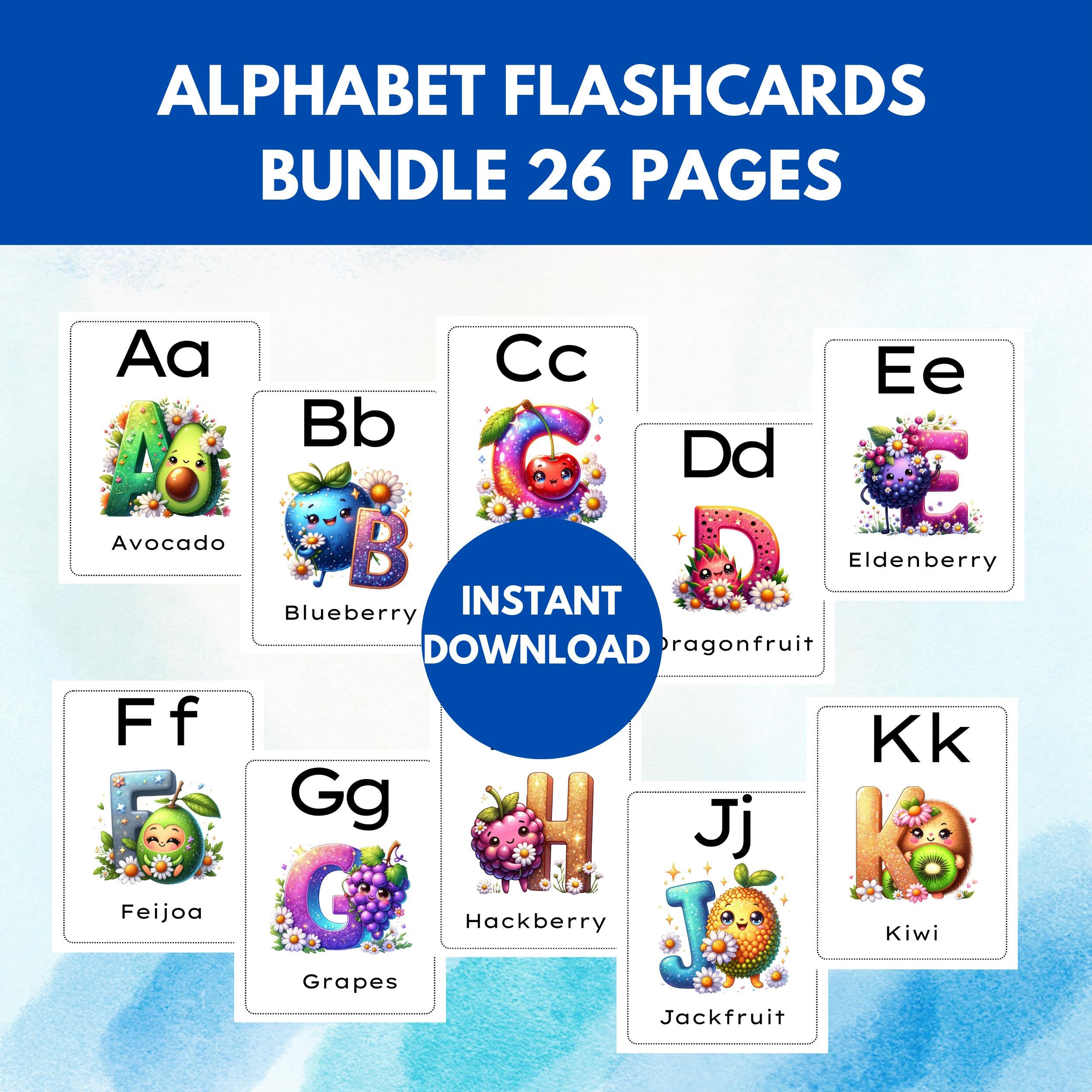 Alphabet Flashcards for Preschoolers, Fruit Themed, Printable A-Z ...