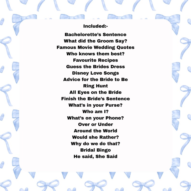 Something Blue Bridal Shower Games Bundle, 20 Minimalist Activities ...