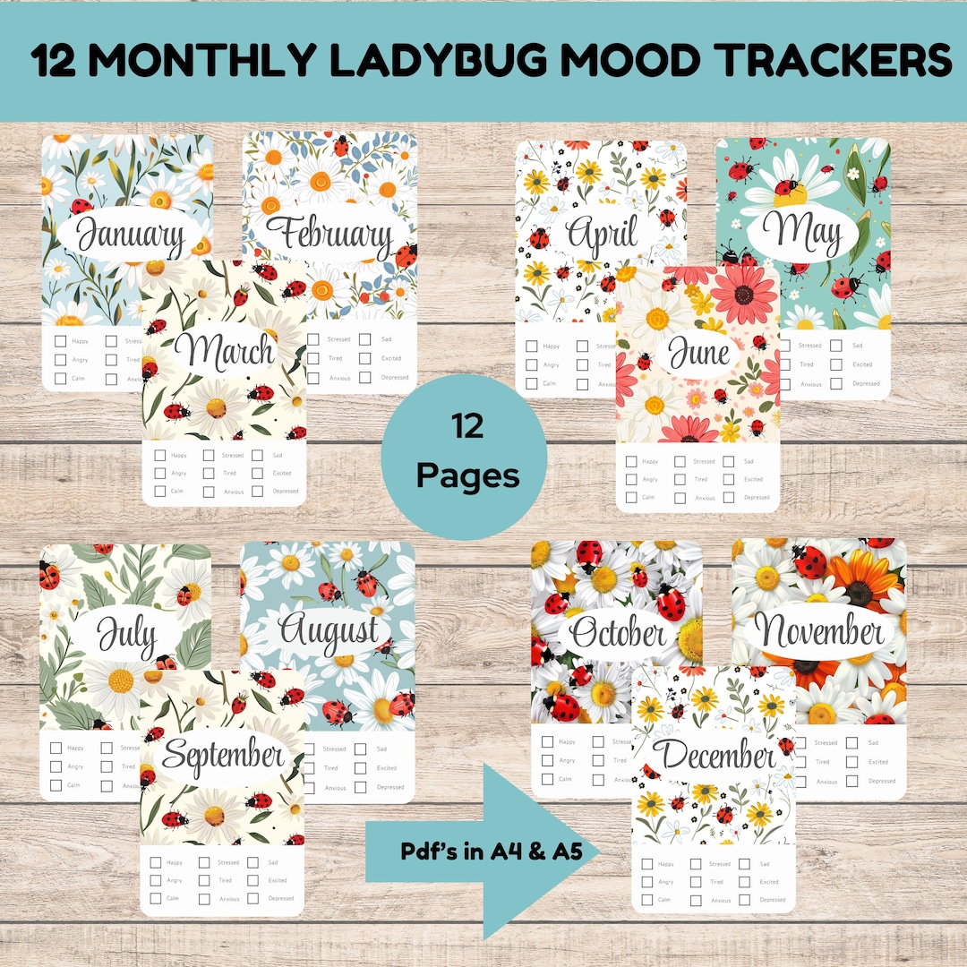 Bullet Journal Monthly Mood Trackers, Premade BUJO Printable Ladybug ...