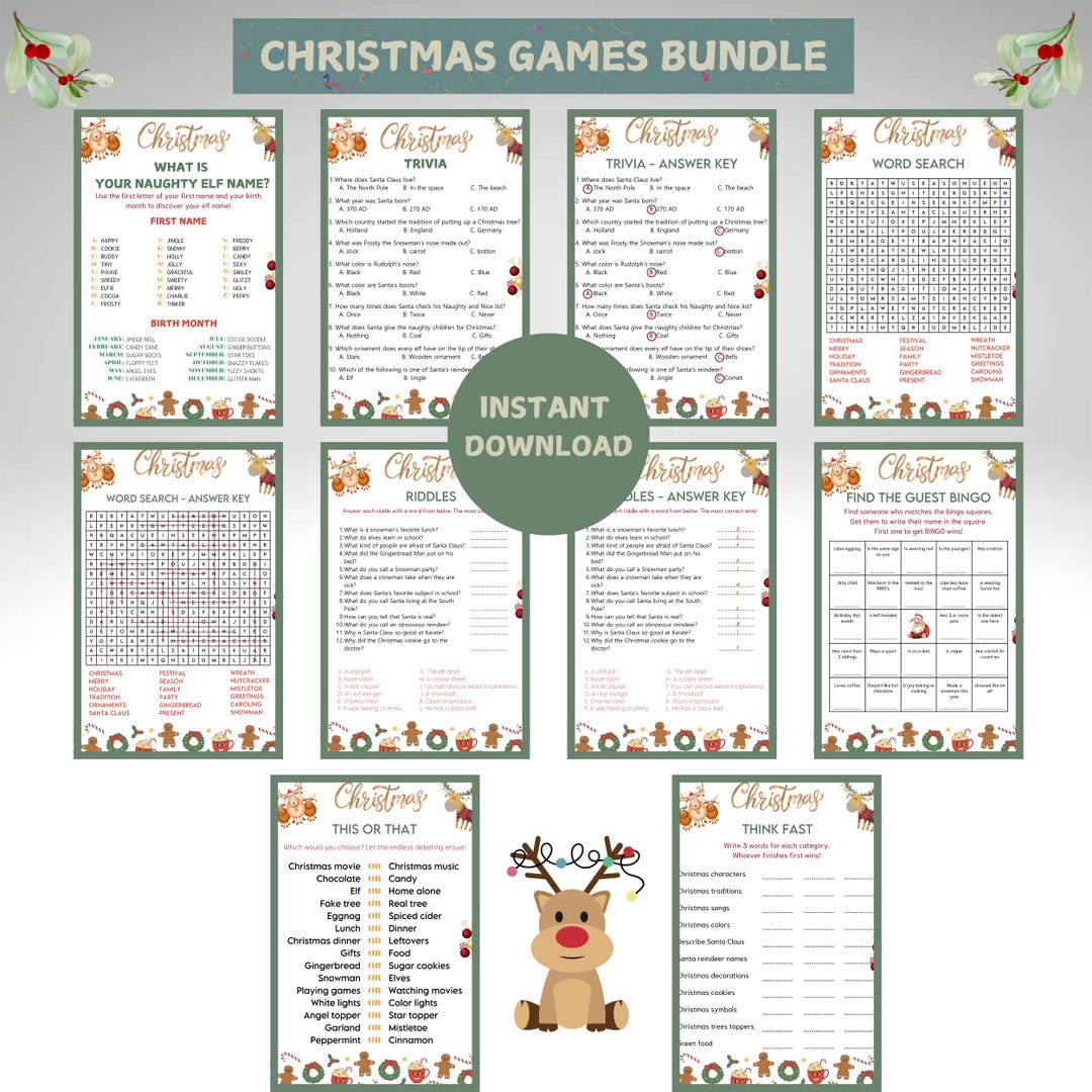 Christmas Printable Games Bundle, Christmas Party Games, Christmas ...