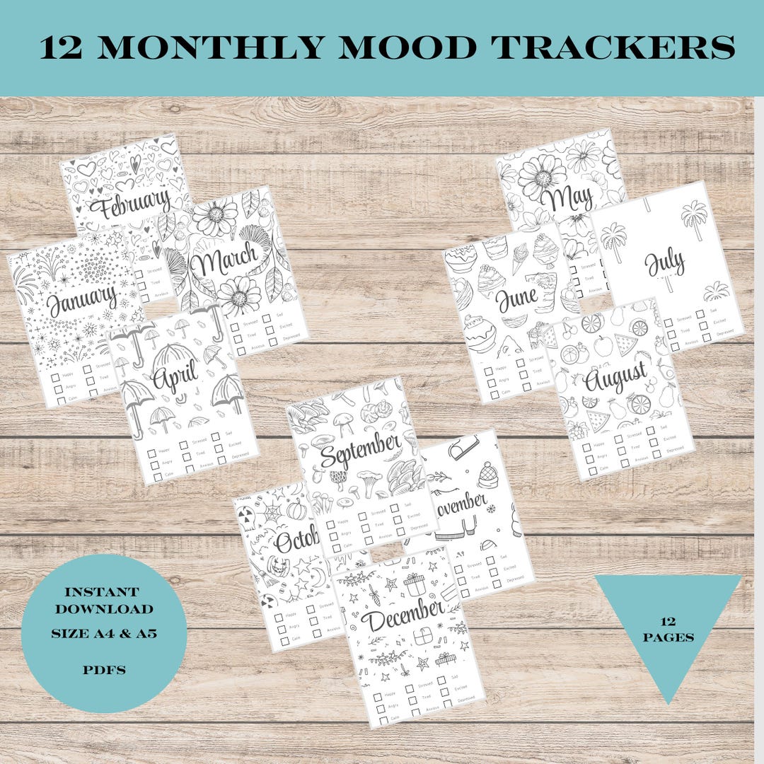 Bullet Journal Monthly Mood Trackers, Premade BUJO Printable Mood ...