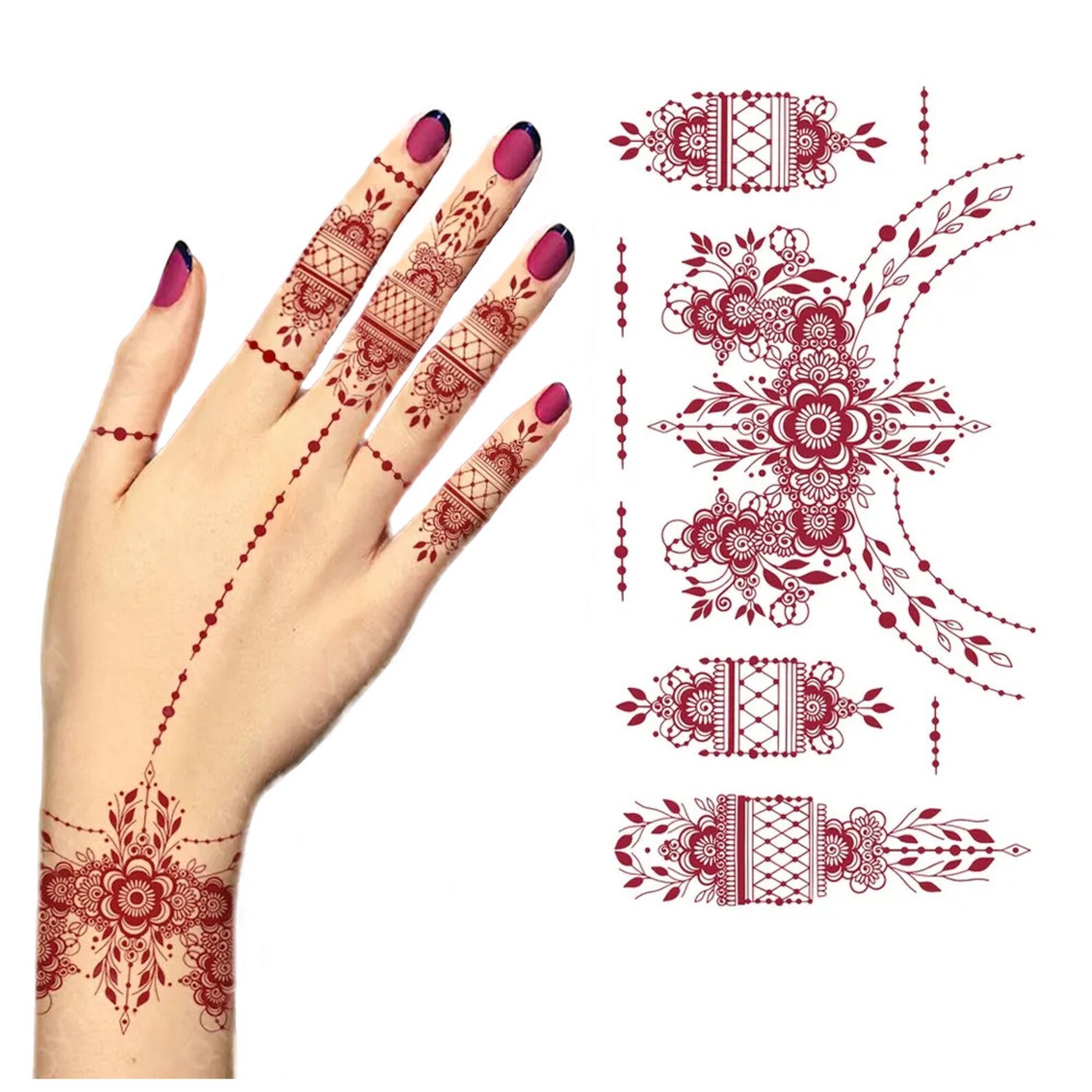 Coolio-se Henna Tattoo Unique Mehndi Design India Maroon for Finger and ...