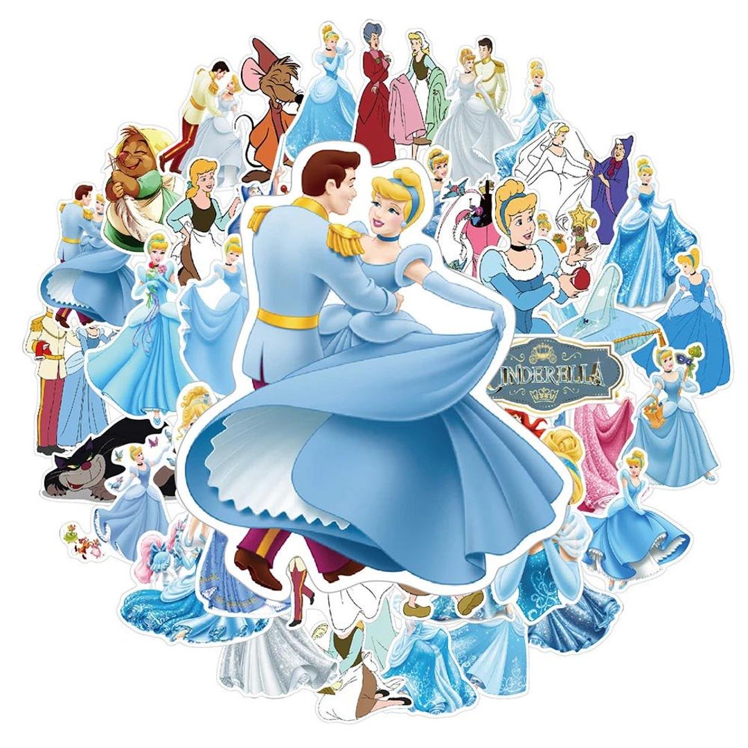 50pcs Disney Princess Cinderella Stickers, Cartoon Anime Decals DIY ...