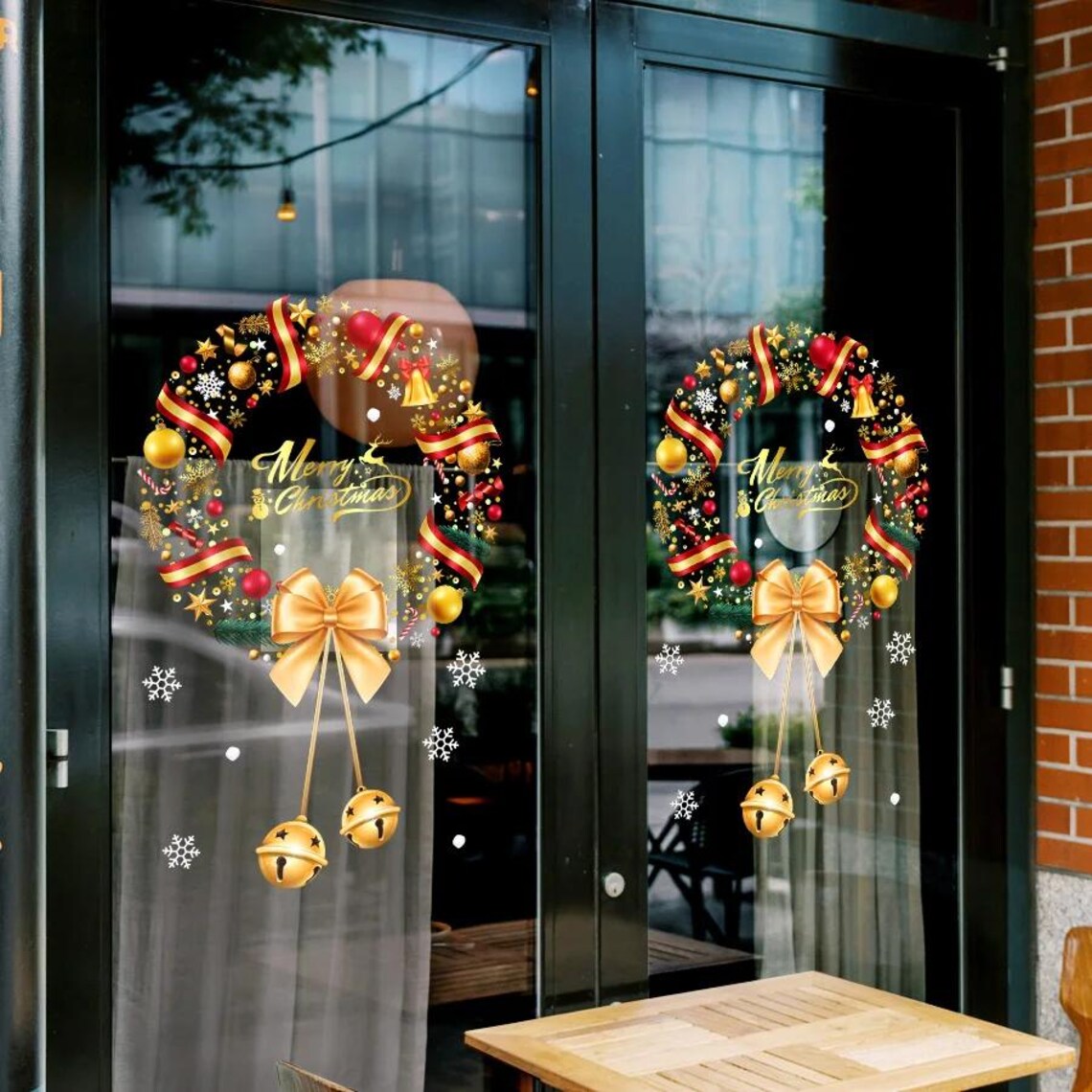 Christmas Window Stickers, Christmas Bell Garland Glass Sticker ...