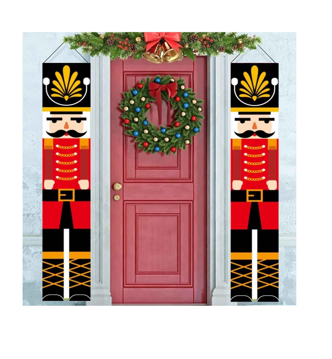 1 Pair, Nutcracker Banners for Front Door Porch, Xmas Hanging Banner ...