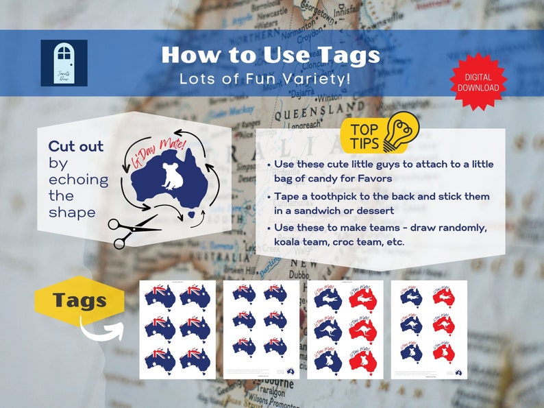 Australia Day Printable Banner, Treat Tags Download Decorations and ...