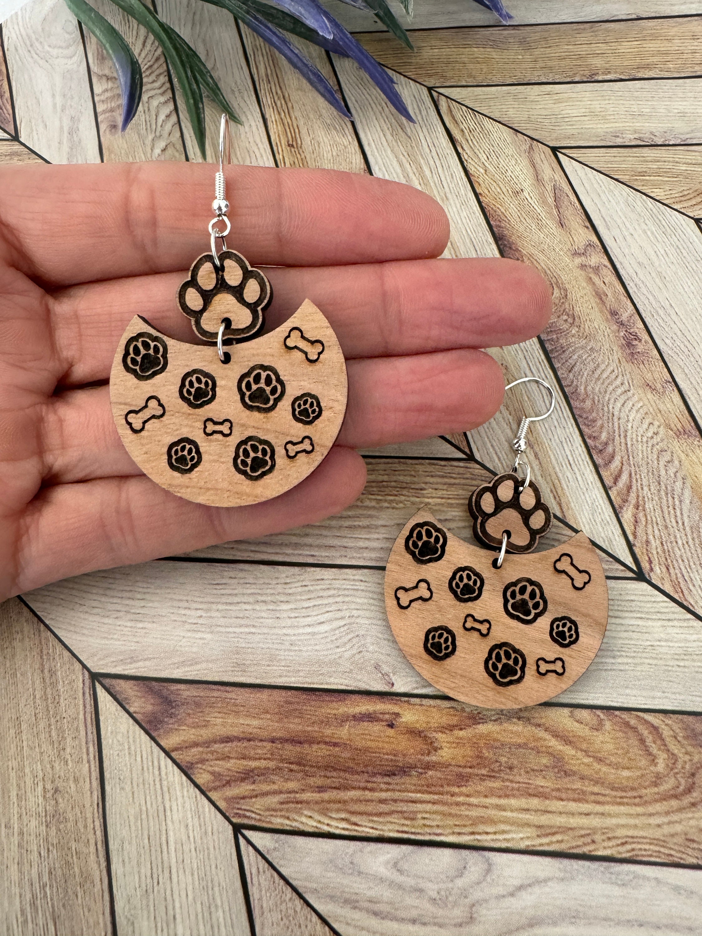Dangle Dog Paw Earrings, Gift for Dog Lovers, Laser Engraved Jewelry - Etsy