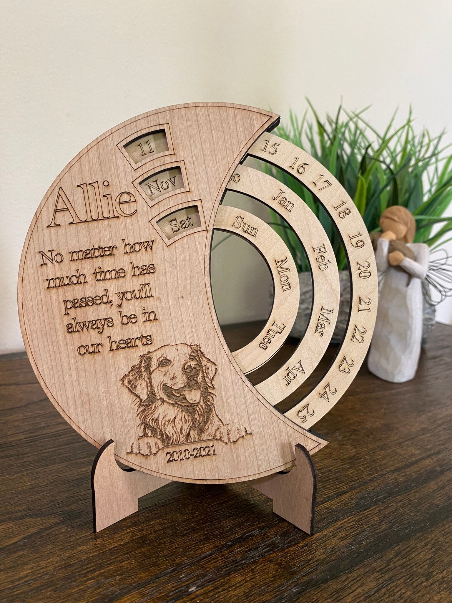 Personalized Dog Memorial, Wood Perpetual Calendar Pet Memorial, Custom ...