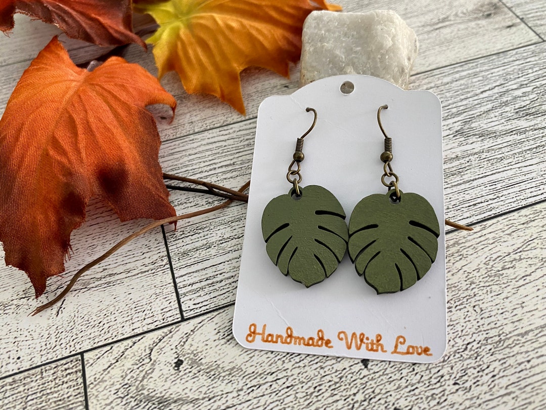Monstera Wood Earrings/ Monstera Leaf Jewelry/ Tropical Leaves - Etsy
