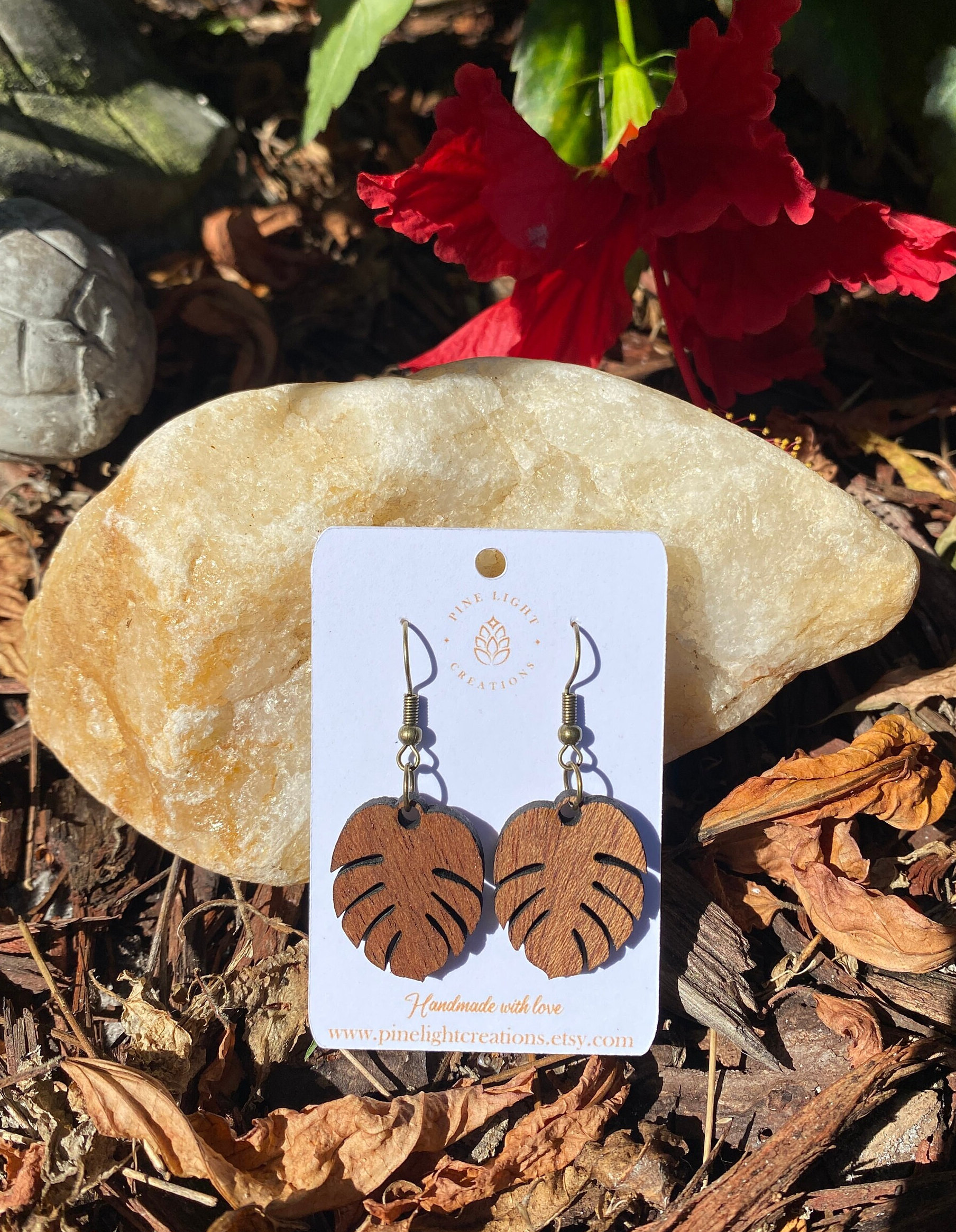 Monstera Wood Earrings / Monstera Leaf Jewelry / Tropical Leaves Dangle ...