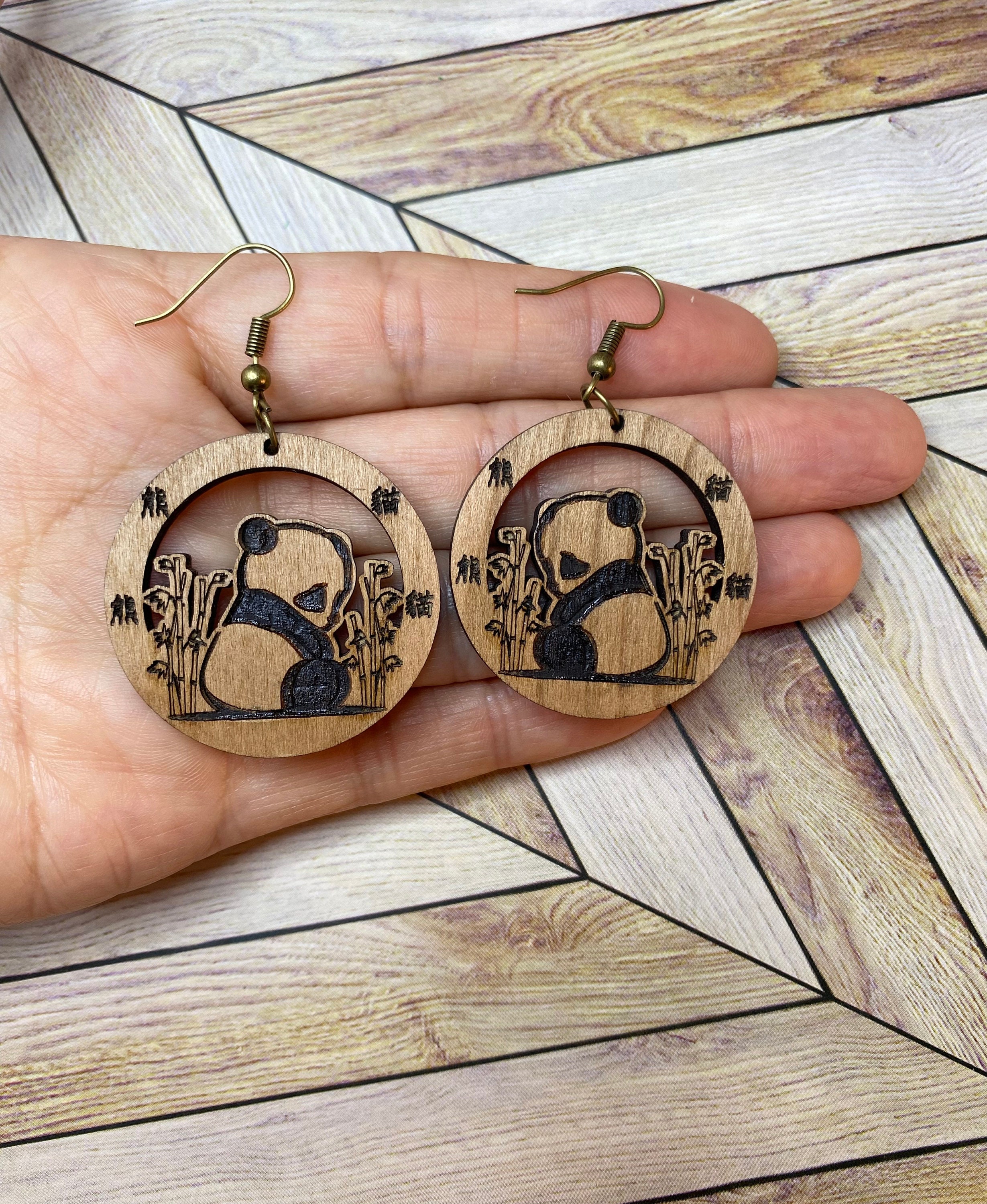 Panda Bear Wood Earrings / Round Chinese Panda Jewelry - Etsy