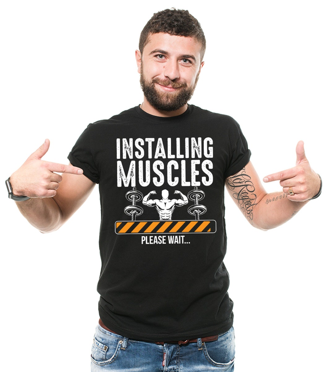 Mens Installing Muscles Shirt Gym Shirts Bodybuilder Shirt Funny Gym ...