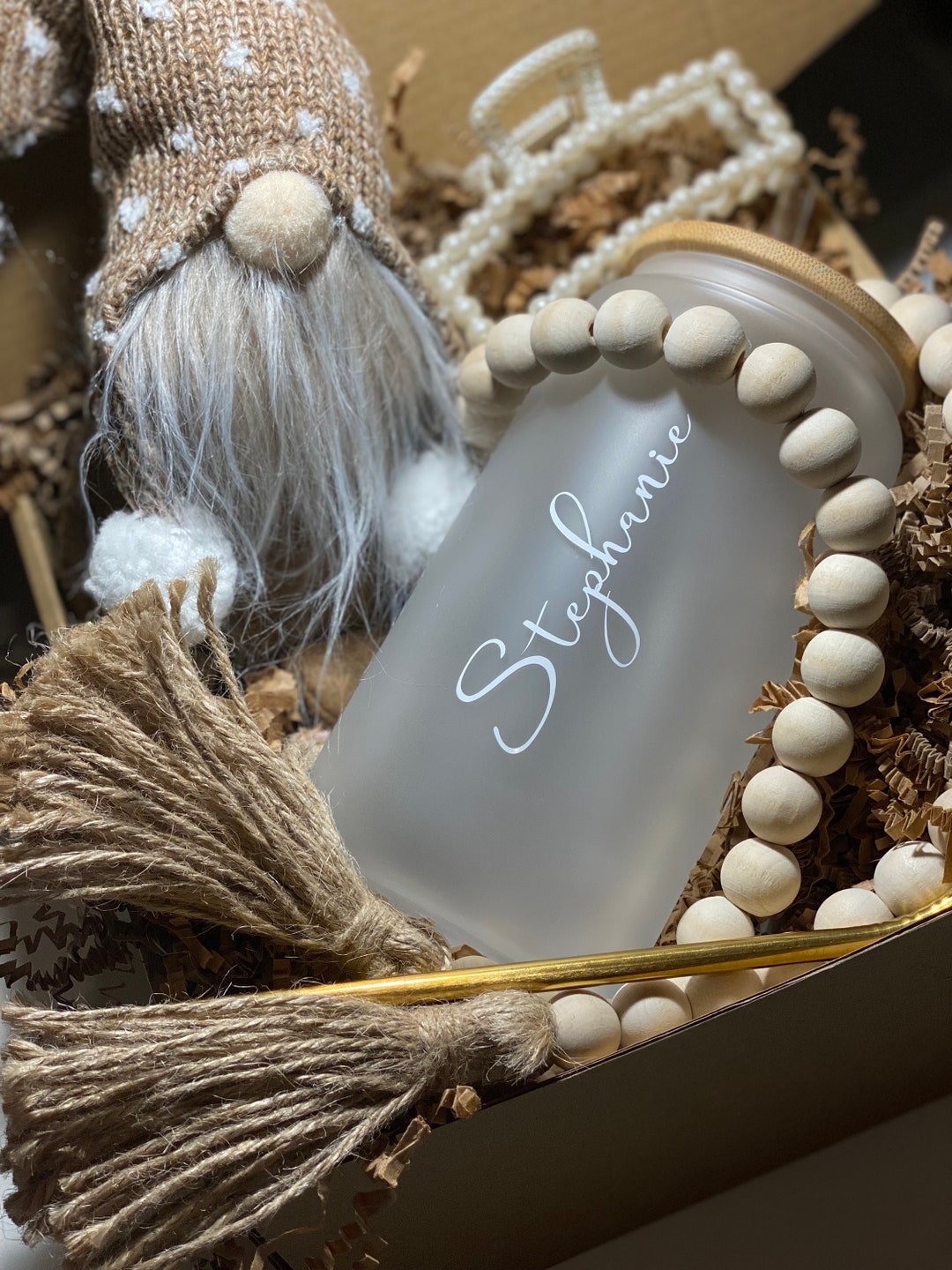 Boho Gnome Gift Box W/ Personalized Glass - Etsy