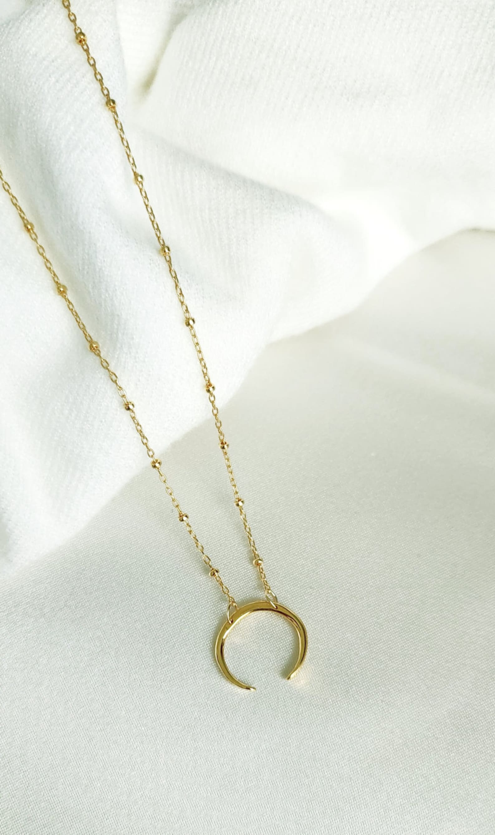 Gold Filled Crescent Moon Necklace, 14K Gold Filled Moon Charm Necklace ...