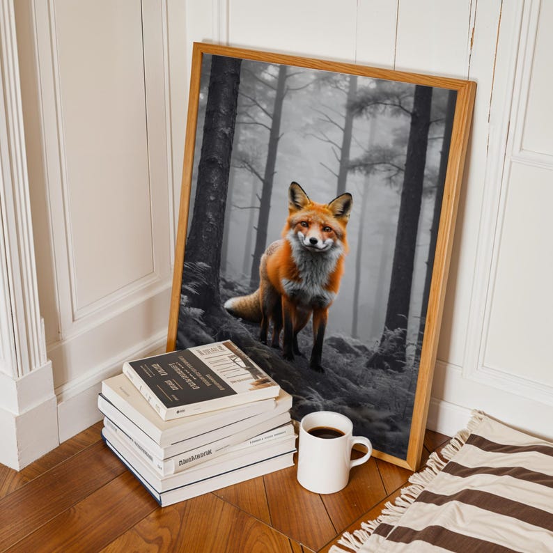 Fox Wall Art – the Watchful Spirit Print, Black and White Fox Photo ...