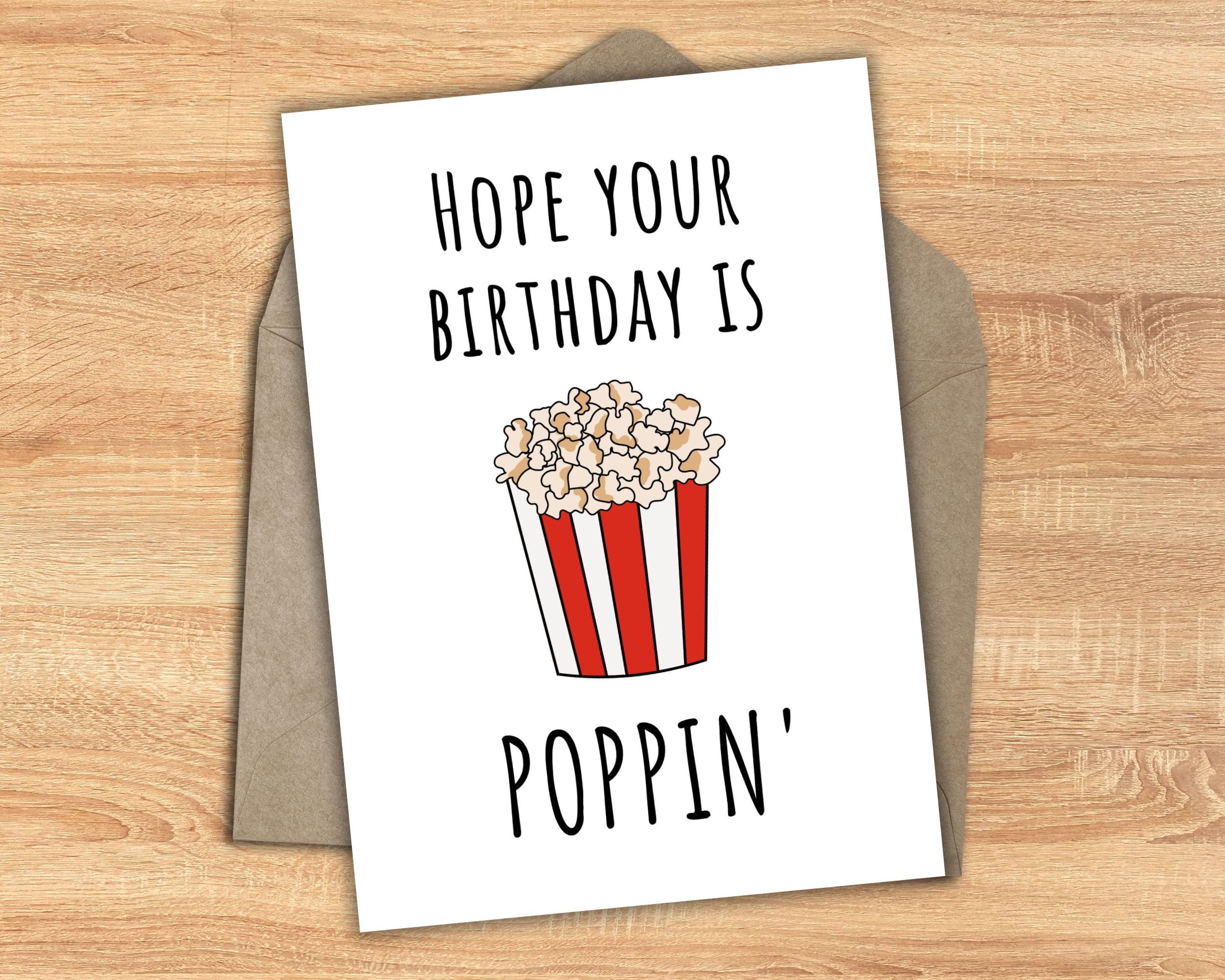 Printable Popcorn Pun Birthday Card, Funny Cute Birthday Card, Digital ...