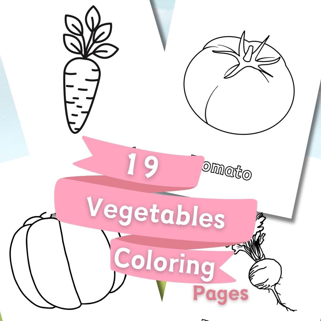 19 Vegetables Coloring Pages, Printable Coloring Book, Kids Activity ...
