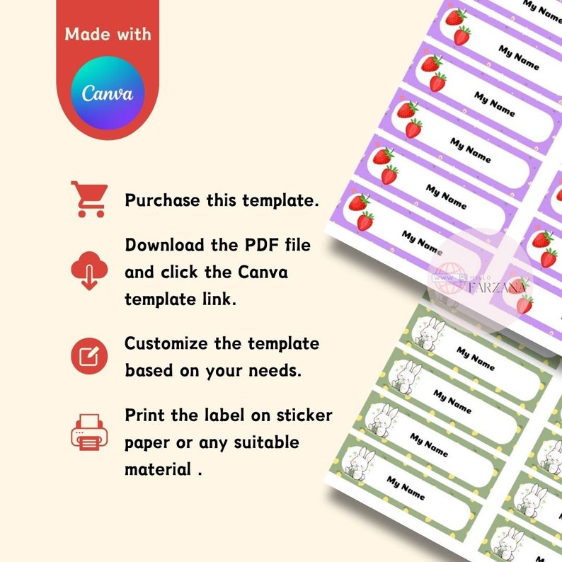 7 Bundle Designs Adorable Colorful Name Labels, Bunny Stickers, Cute ...