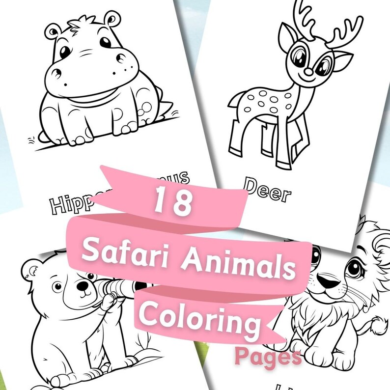 18 Safari Animals Coloring Pages, Printable Coloring Book, Kids ...
