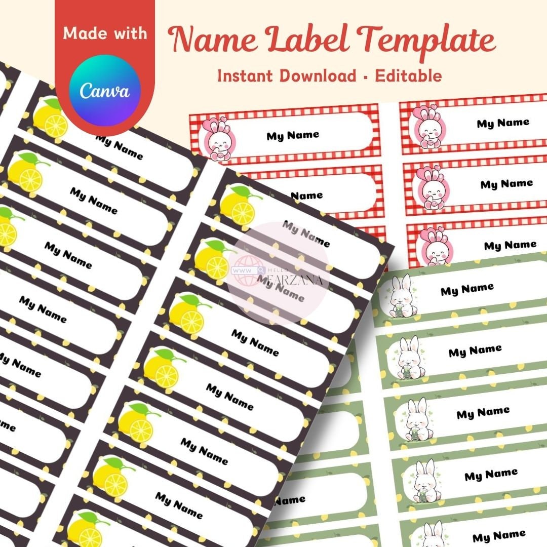 7 Bundle Designs Adorable Colorful Name Labels, Bunny Stickers, Cute ...