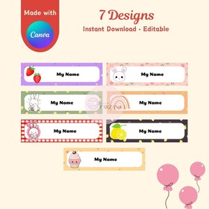 7 Bundle Designs Adorable Colorful Name Labels, Bunny Stickers, Cute ...