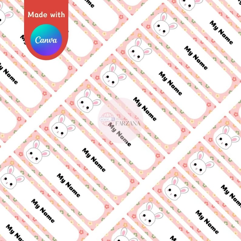 7 Bundle Designs Adorable Colorful Name Labels, Bunny Stickers, Cute ...