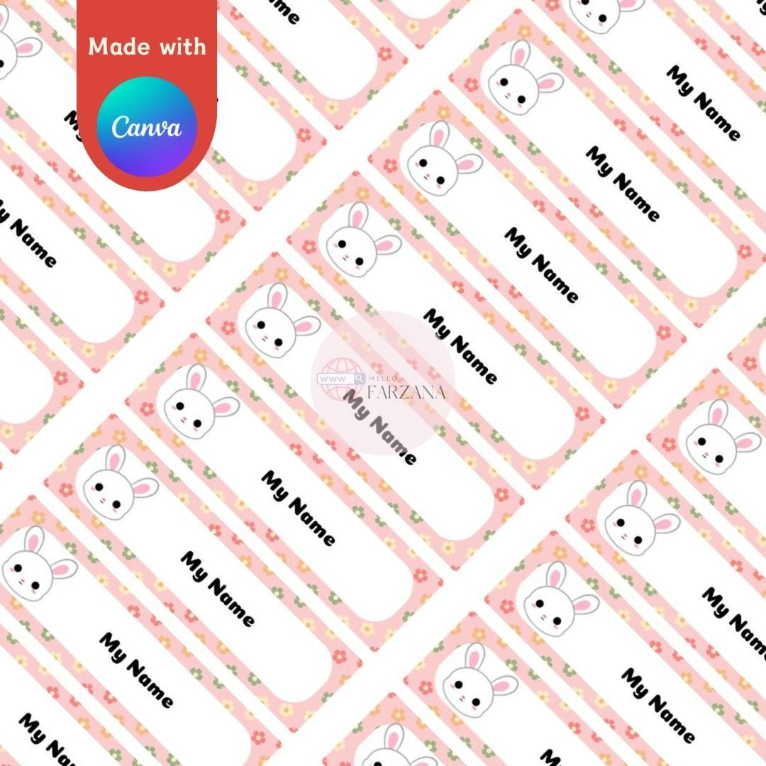 7 Bundle Designs Adorable Colorful Name Labels, Bunny Stickers, Cute ...