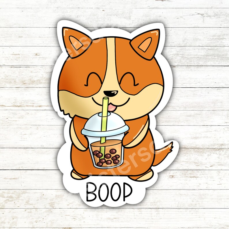 Boop Sticker Cute Corgis Boba Sticker Water Bottle Sticker Laptop Decal ...