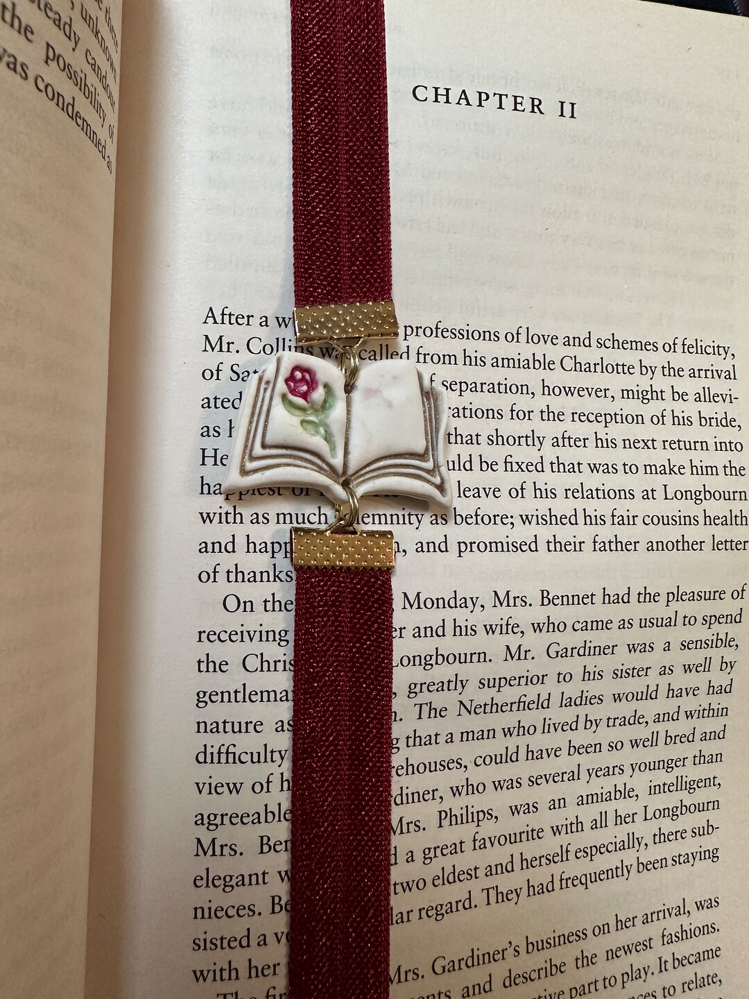 Bookish Rose Bookmark Adjustable Elastic Bookmark Floral Clay Charm ...