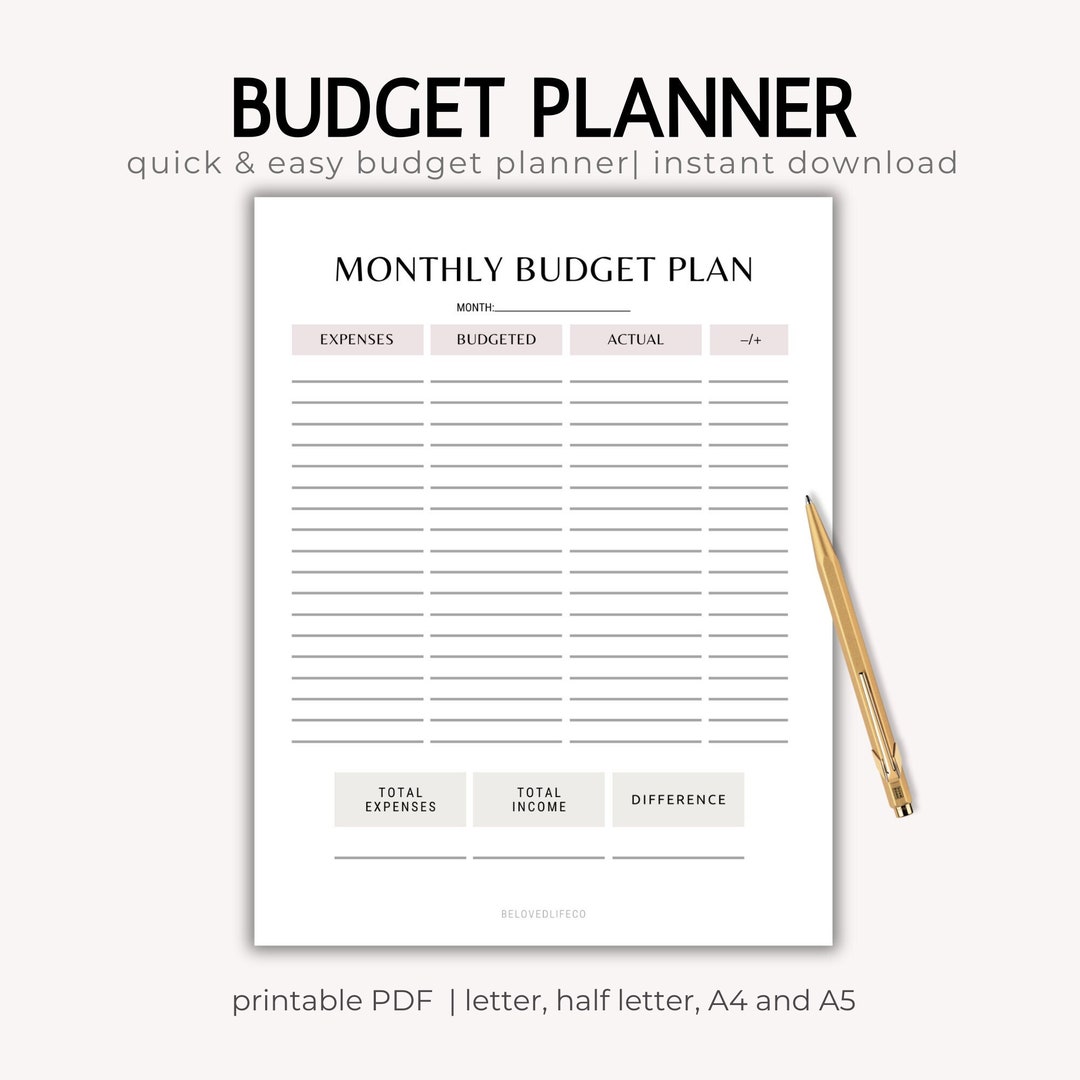 Monthly Budget Planner, Minimal Elegant Budget Plan, Simple Budgeting ...