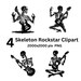 Rockstar Skeleton Bundle, 4 Funny Clipart PNG, Vector Clipart, Guitar ...