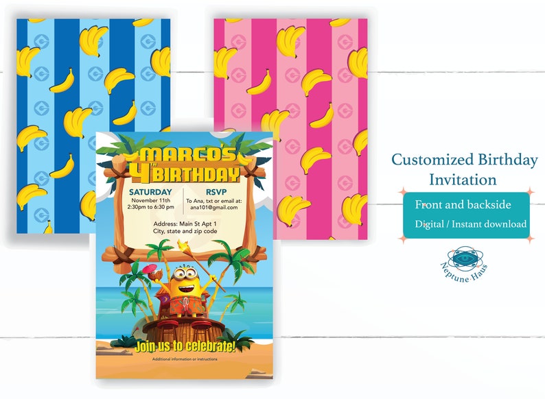 Minions Birthday Invitation | Digital Pool or Tiki Party Invite ...