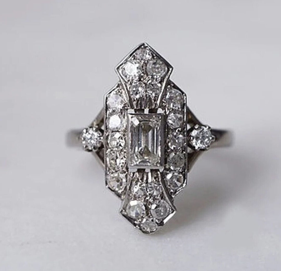 Art Deco Ring | 1.50 Ct Emerald Cut Diamond Ring | Vintage Wedding ...