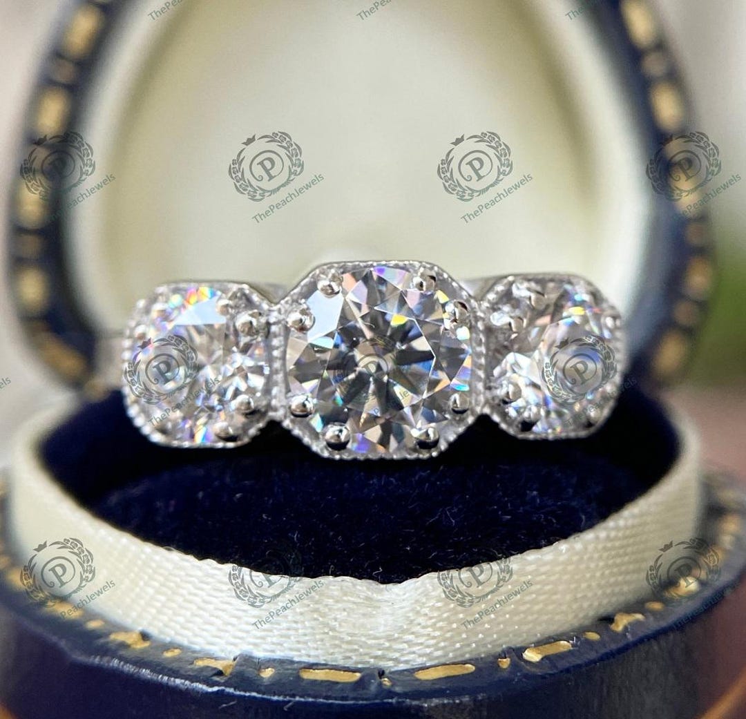 1880s Antique Art Deco Trilogy Estate Ring, 2 Cts Old European Diamond ...